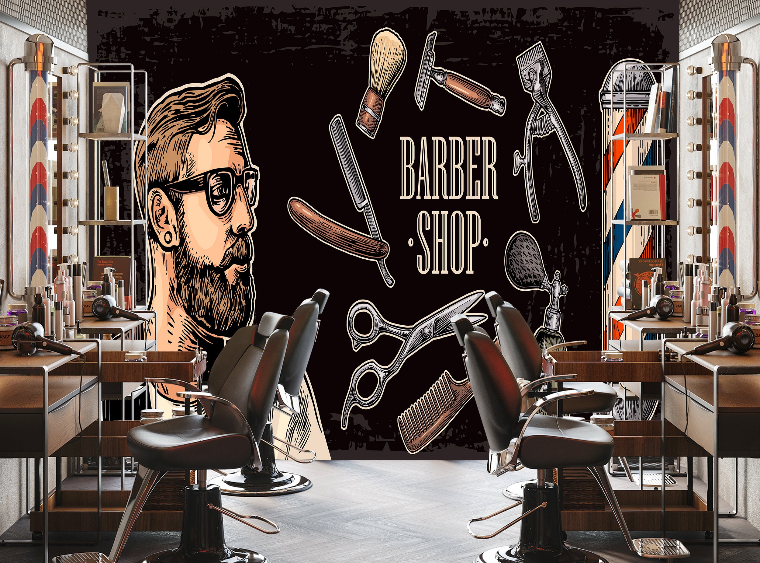 Barber Wallpaper Barber Shop Wall Mural Peel and Stick Vinyl | Etsy UK