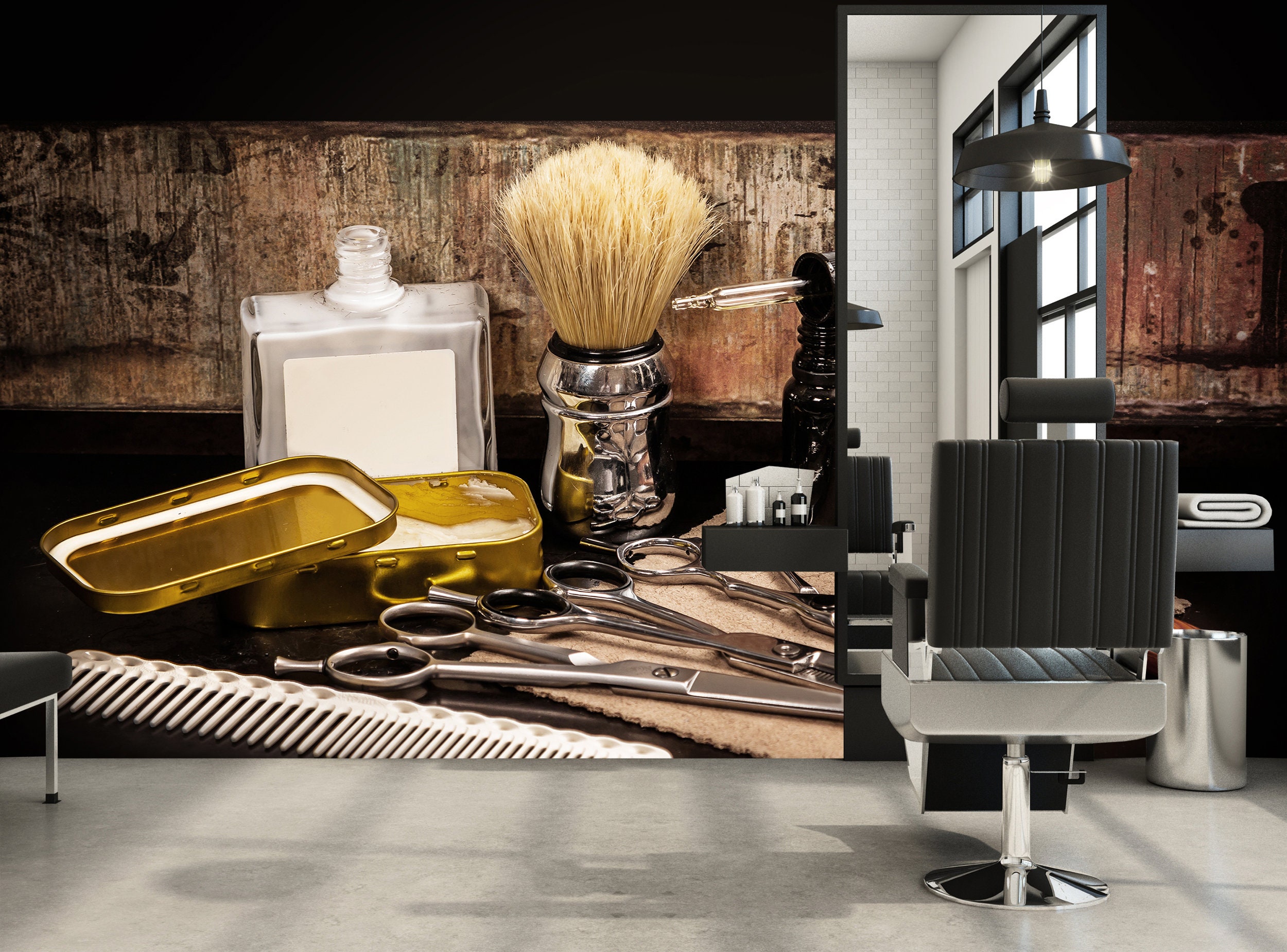 Barber Wallpaper Barber Shop Wall Mural Peel and Stick | Etsy