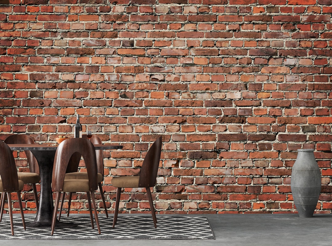 Old Red Brick Wallpaper - Rustic Country Industrial Texture Stone Peel ...