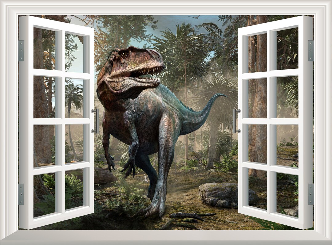 Dinosaur Wall Sticker 3D Window Effect Wall Decal Forest Dino Removable ...