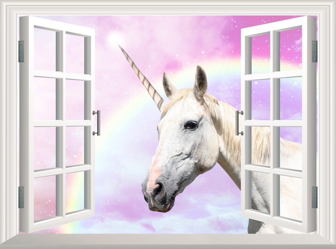 Unicorn 3D Window Wall Decal: Rainbow Mural, Kids Room Decor - Etsy