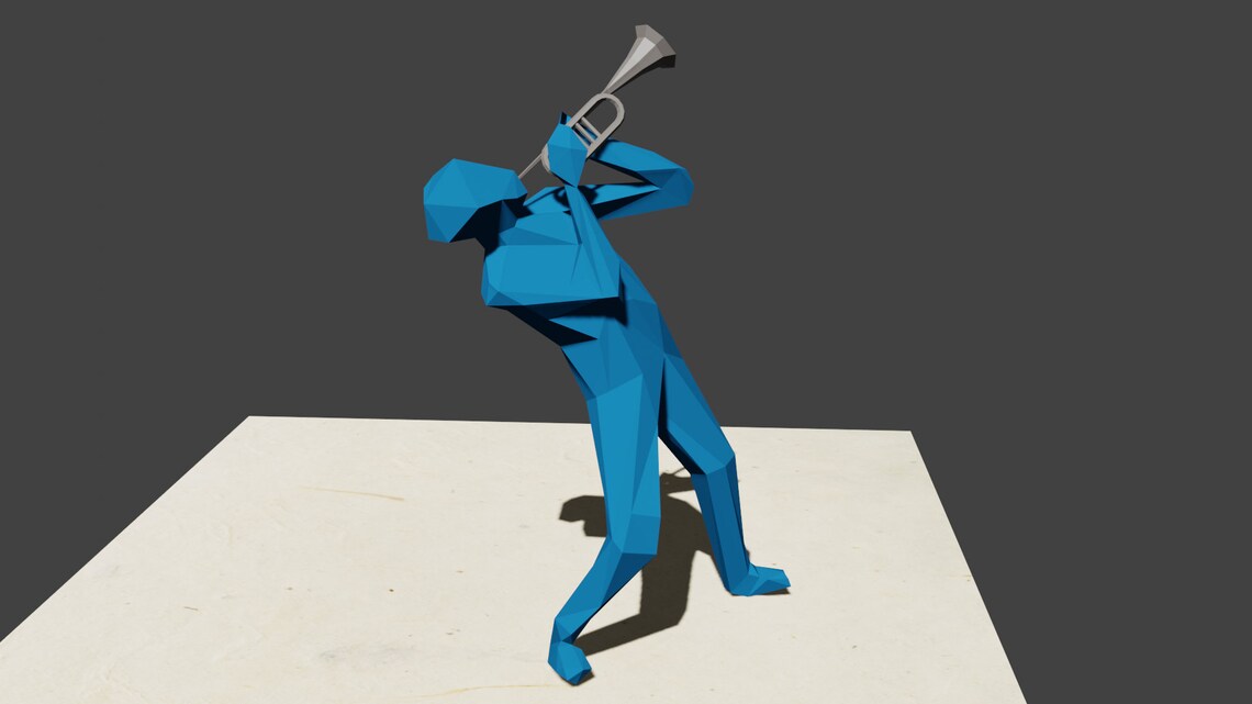 TRUMPET PLAYER - PAPERCRAFT 3D Sculpture Pepakura Pdf Template Low Poly ...