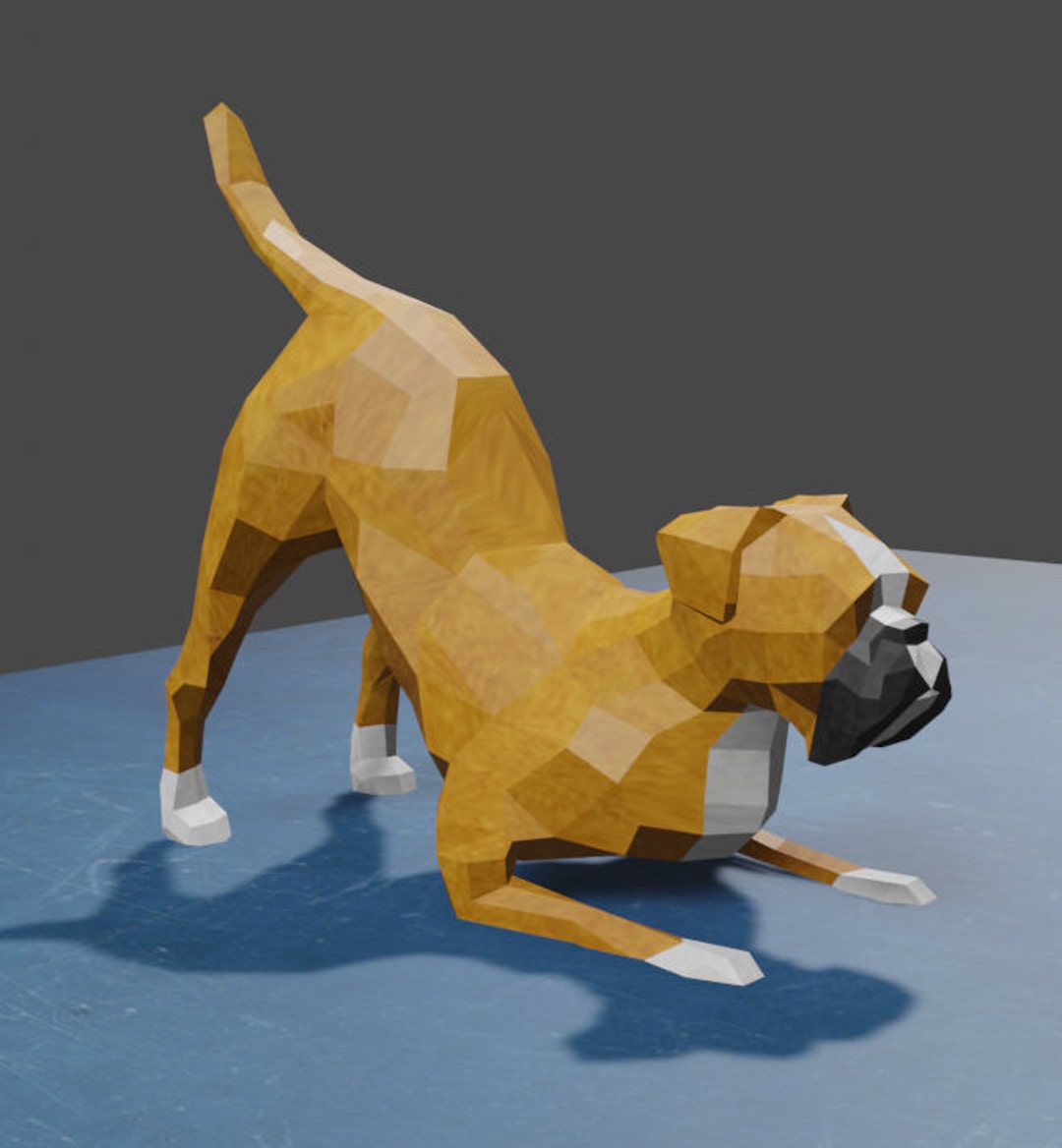 BOXER DOG Crouch Papercraft 3D SCULPTURE Pepakura Pdf Template Low ...