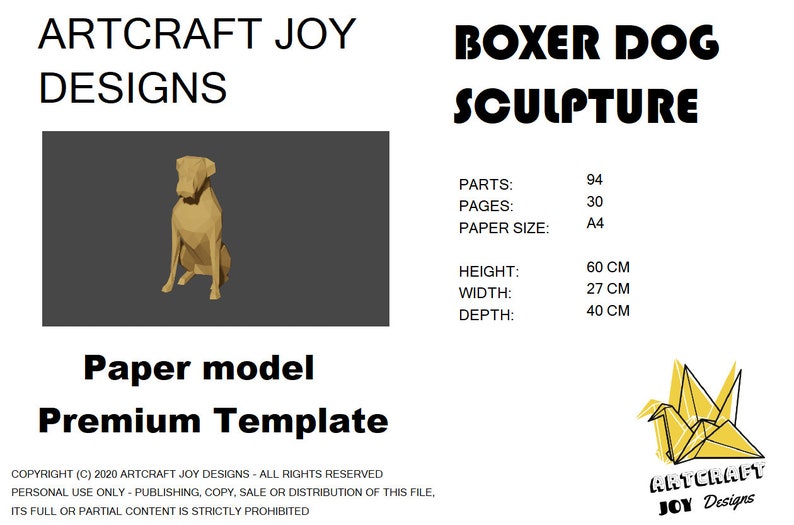 Boxer DOG PAPERCRAFT 3D SCULPTURE Pepakura Pdf Template Low - Etsy