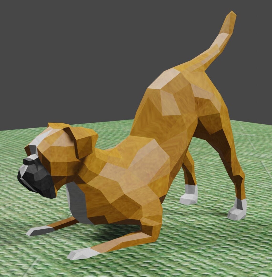 BOXER DOG Crouch Papercraft 3D SCULPTURE Pepakura Pdf Template Low ...