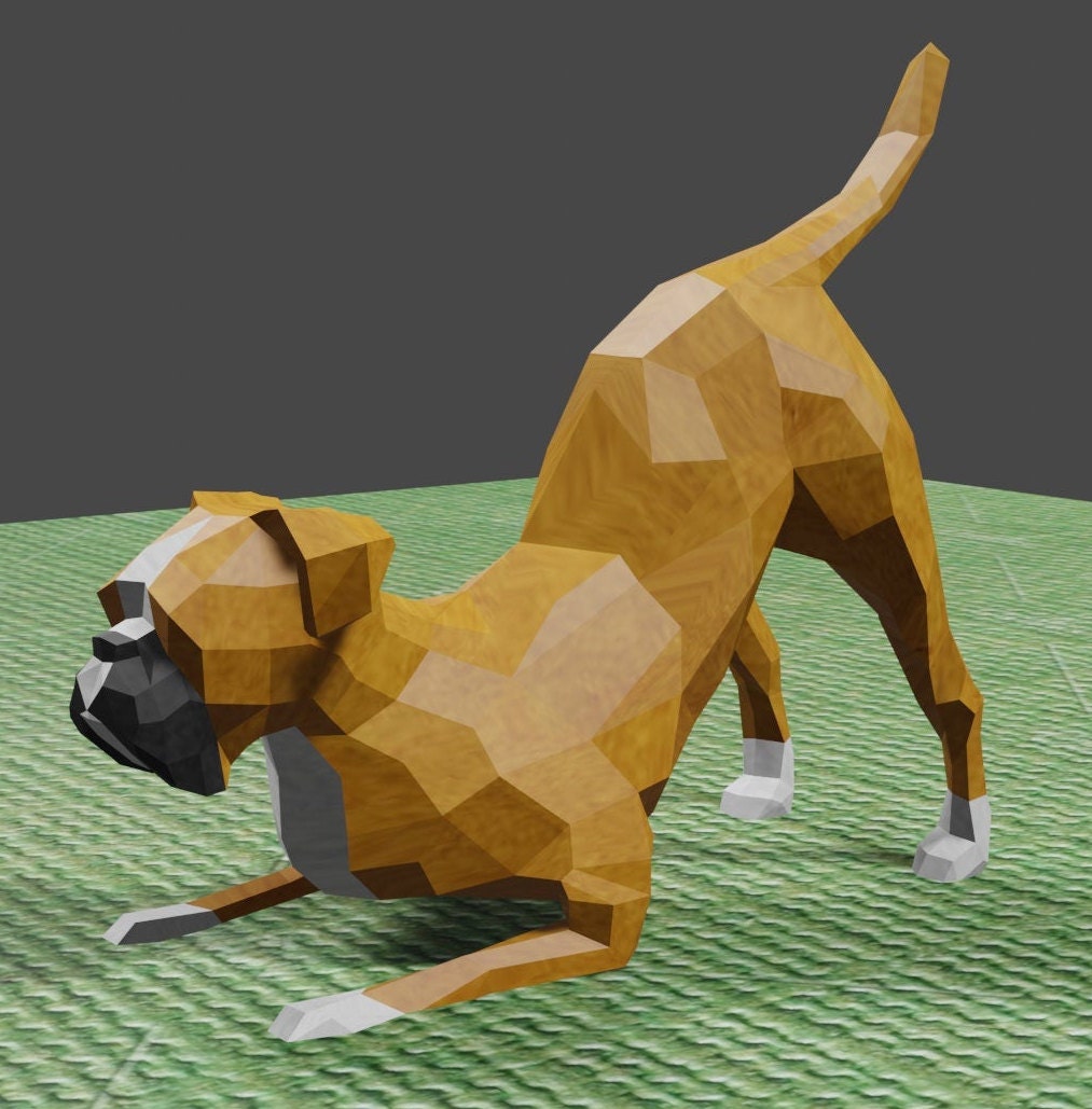 BOXER DOG Crouch Papercraft 3D SCULPTURE Pepakura Pdf Template Low ...