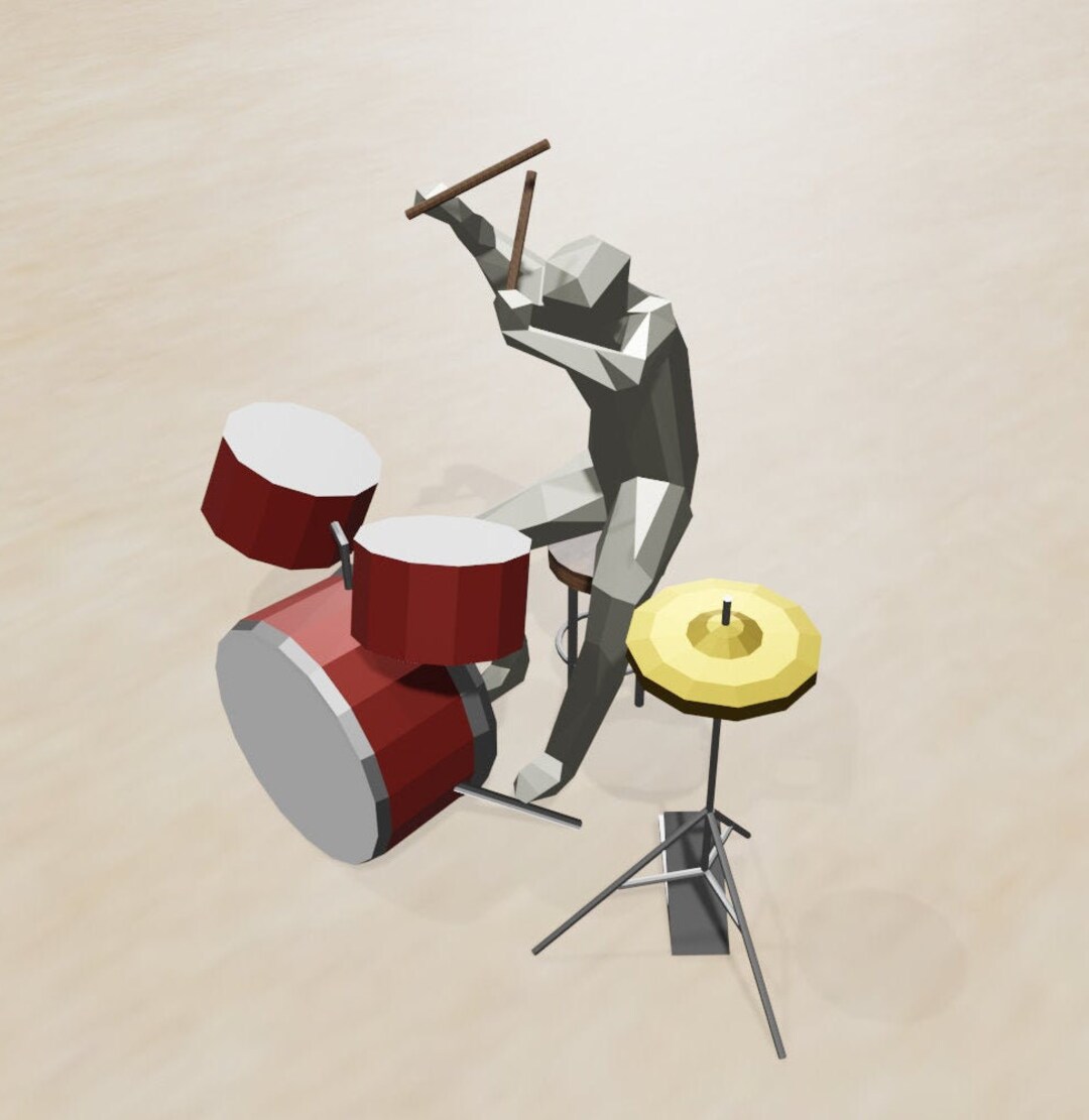 DRUMMER BATTERY PAPERCRAFT 3D Sculpture - Pepakura Pdf Template Low ...