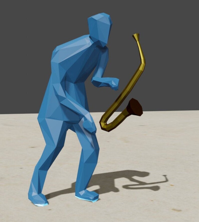 PAPERCRAFT 3D Sculpture SAXOPHONE PLAYER Pepakura Pdf Template Low Poly ...