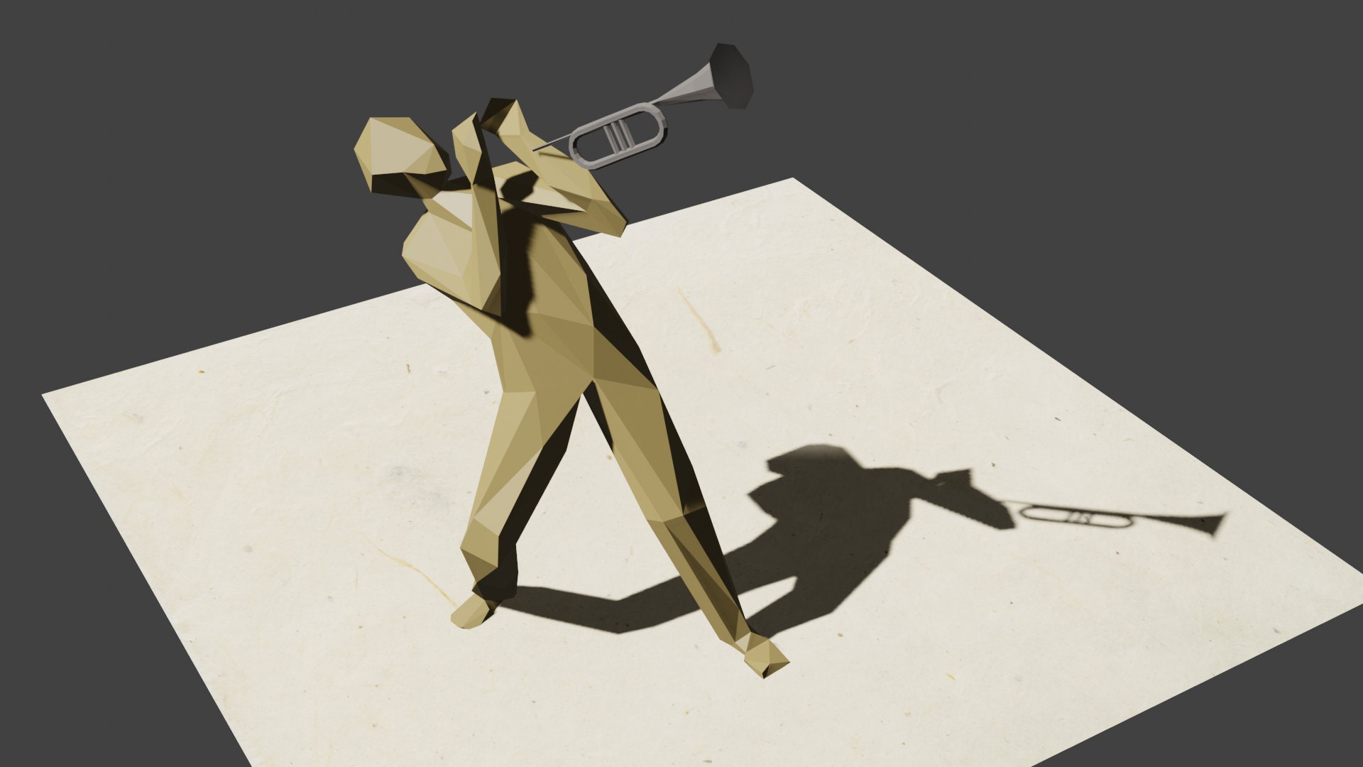 TRUMPET PLAYER - PAPERCRAFT 3D Sculpture Pepakura Pdf Template Low Poly ...