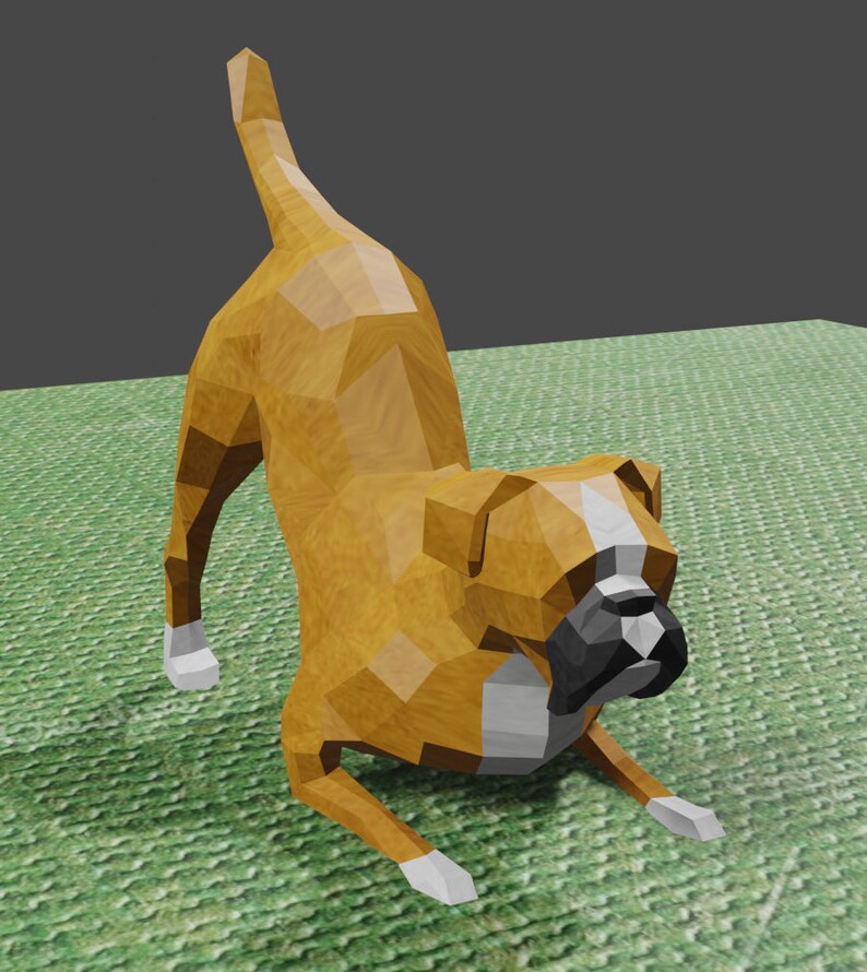 BOXER DOG Crouch Papercraft 3D SCULPTURE Pepakura Pdf Template Low ...