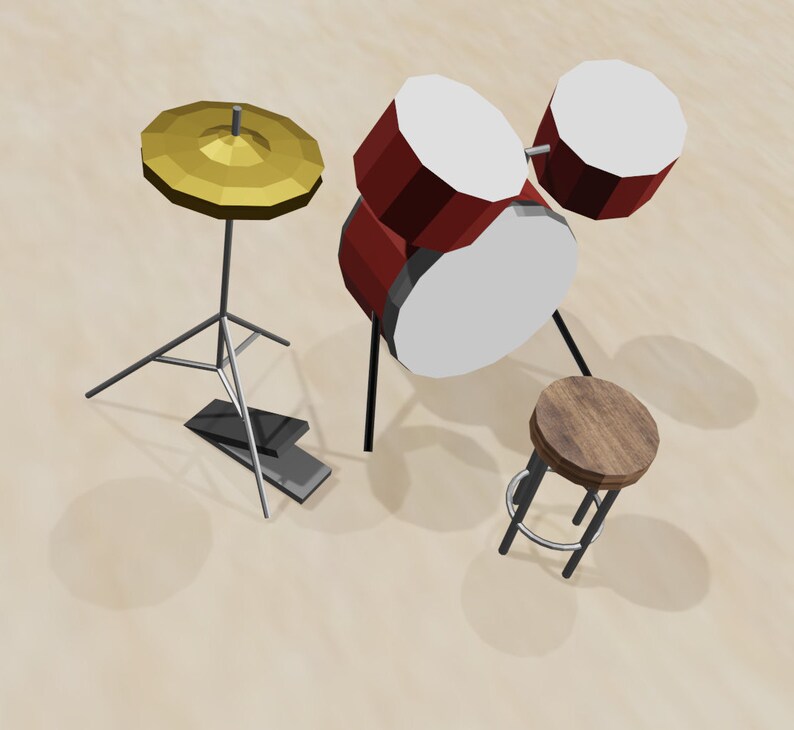 DRUMMER BATTERY PAPERCRAFT 3D Sculpture - Pepakura Pdf Template Low ...