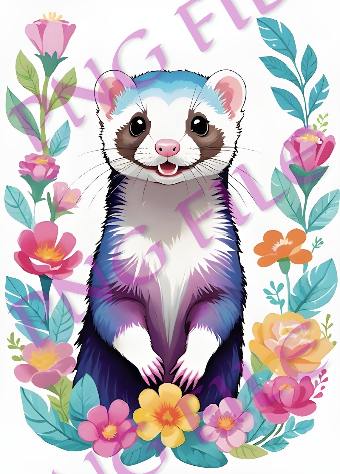 Ferret and Flower - PNG & JPEG - Clipart - Crafts - Mixed Media - Etsy