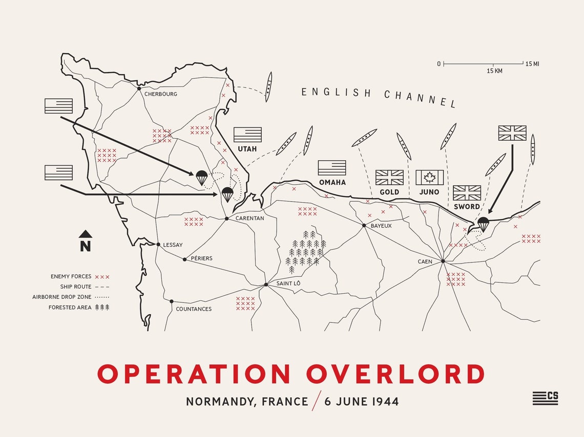 Operation Overlord Battle Map Art Print D-day Poster US Military Wall ...