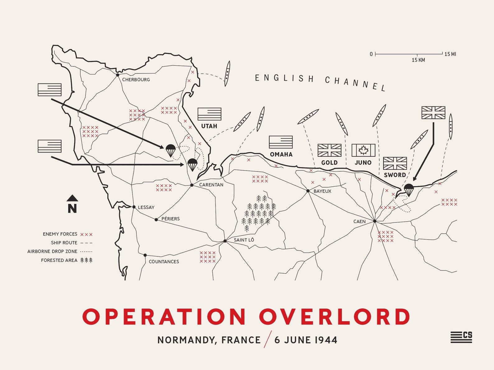 Operation Overlord Battle Map Art Print D-day Poster US Military Wall ...