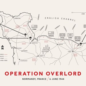 Operation Overlord Battle Map Art Print D-day Poster US Military Wall ...