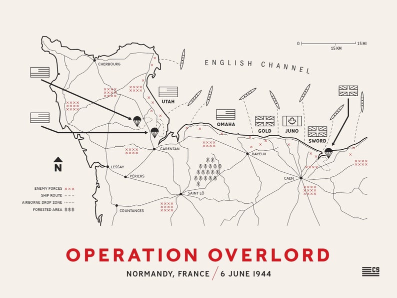 Operation Overlord Battle Map Art Print D-day Poster US Military Wall ...