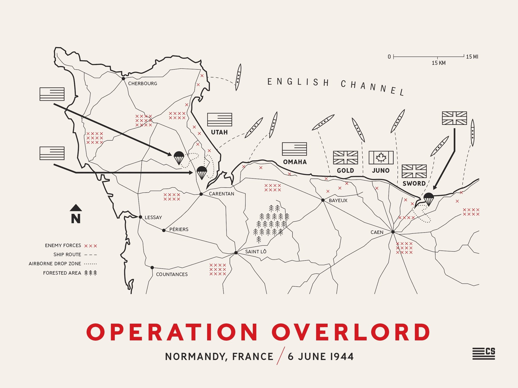 Operation Overlord Battle Map Art Print D-day Poster US Military Wall ...