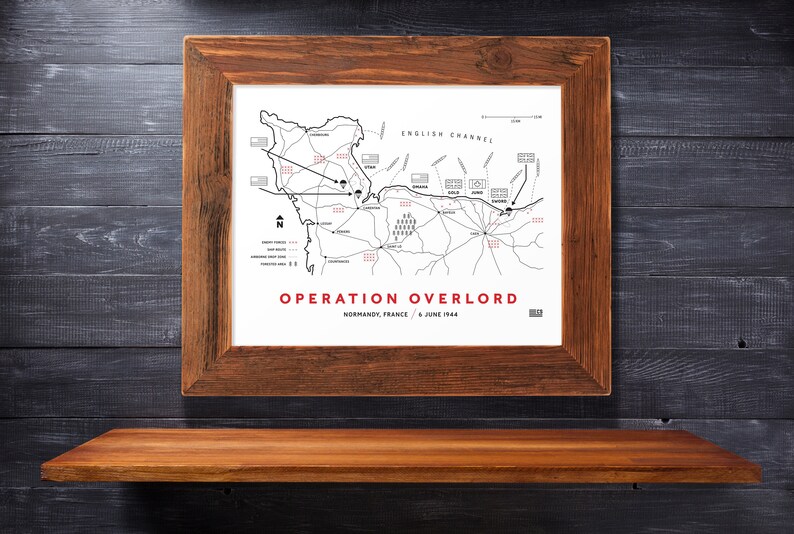 Operation Overlord Battle Map Art Print D-day Poster US Military Wall ...