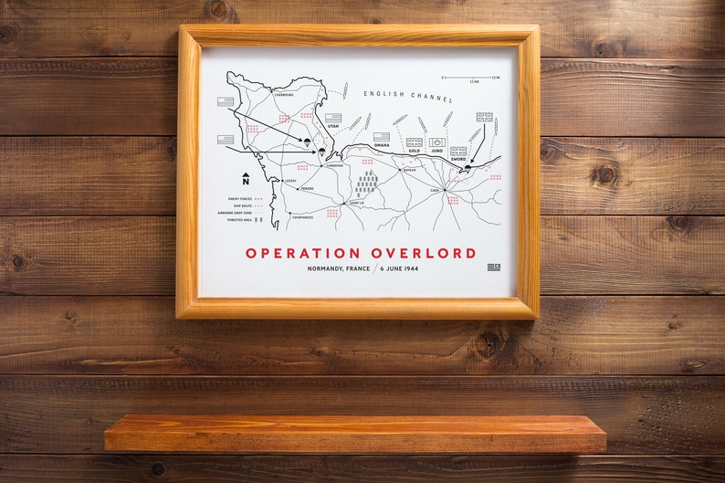 Operation Overlord Battle Map Art Print D-day Poster US Military Wall ...