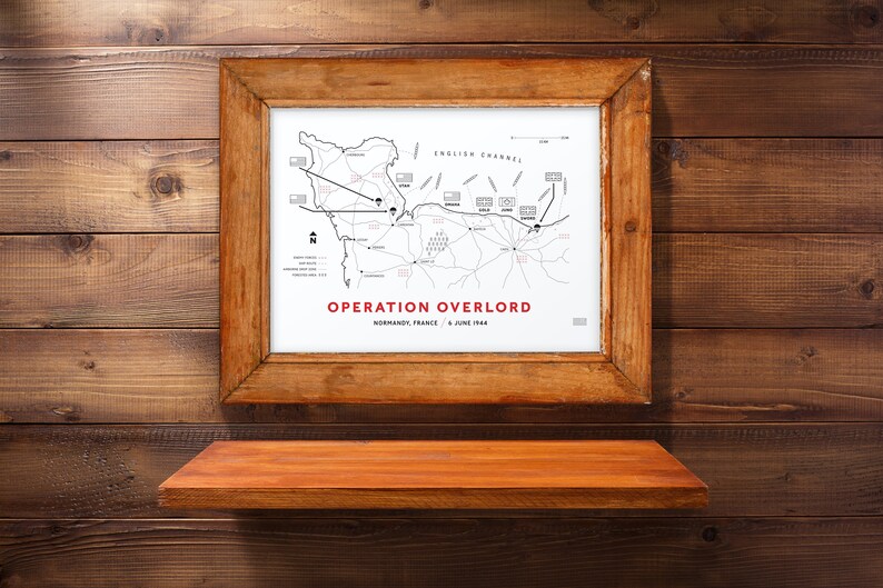 Operation Overlord Battle Map Art Print D-day Poster US Military Wall ...