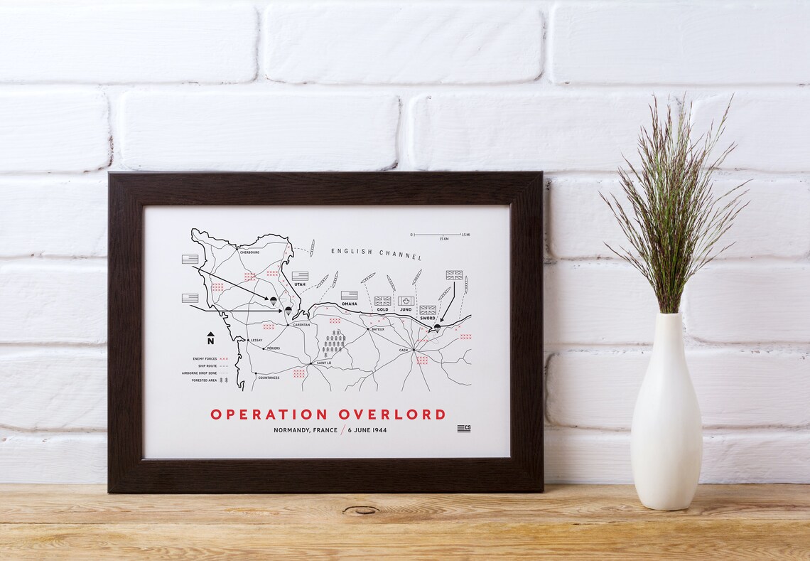 Operation Overlord Battle Map Art Print D-day Poster US Military Wall ...