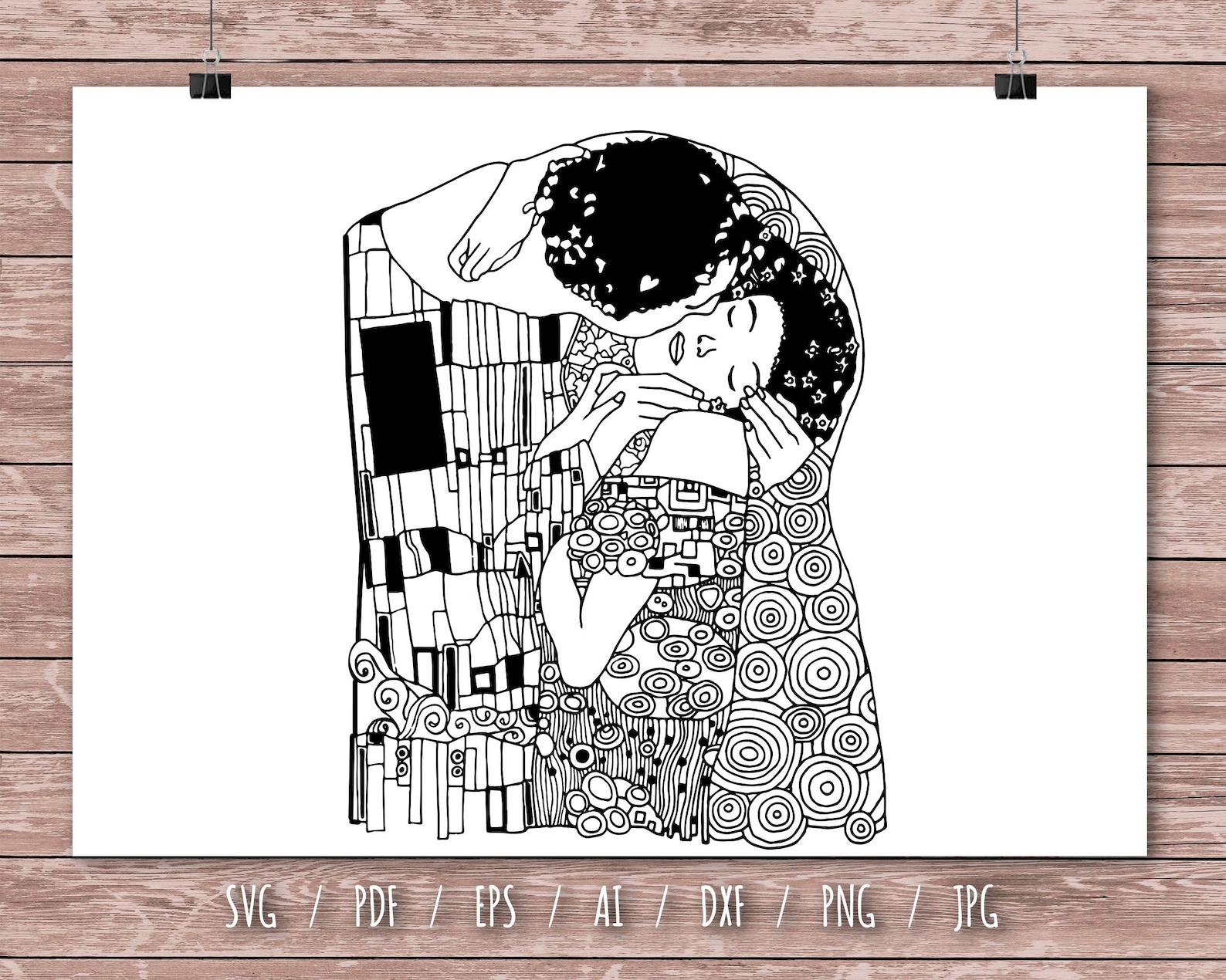 Gustav Klimt Svg the Kiss Svg Painting Svg Famous Painting Svg Art Svg ...