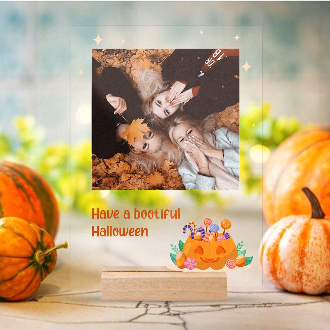 Have a Bootiful Halloween Custom Photo Plaque Glass Spooky Print ...