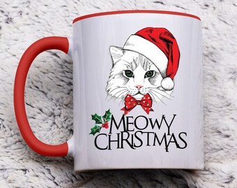 Christmas Cat Mug, Meowy Christmas, Meowy and Bright Mug, Funny Holiday ...