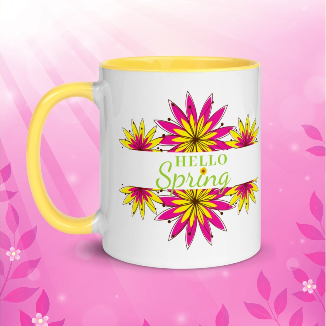 Hello Spring Mug With Color Inside | Floral Coffee Mug | Cute Spring ...