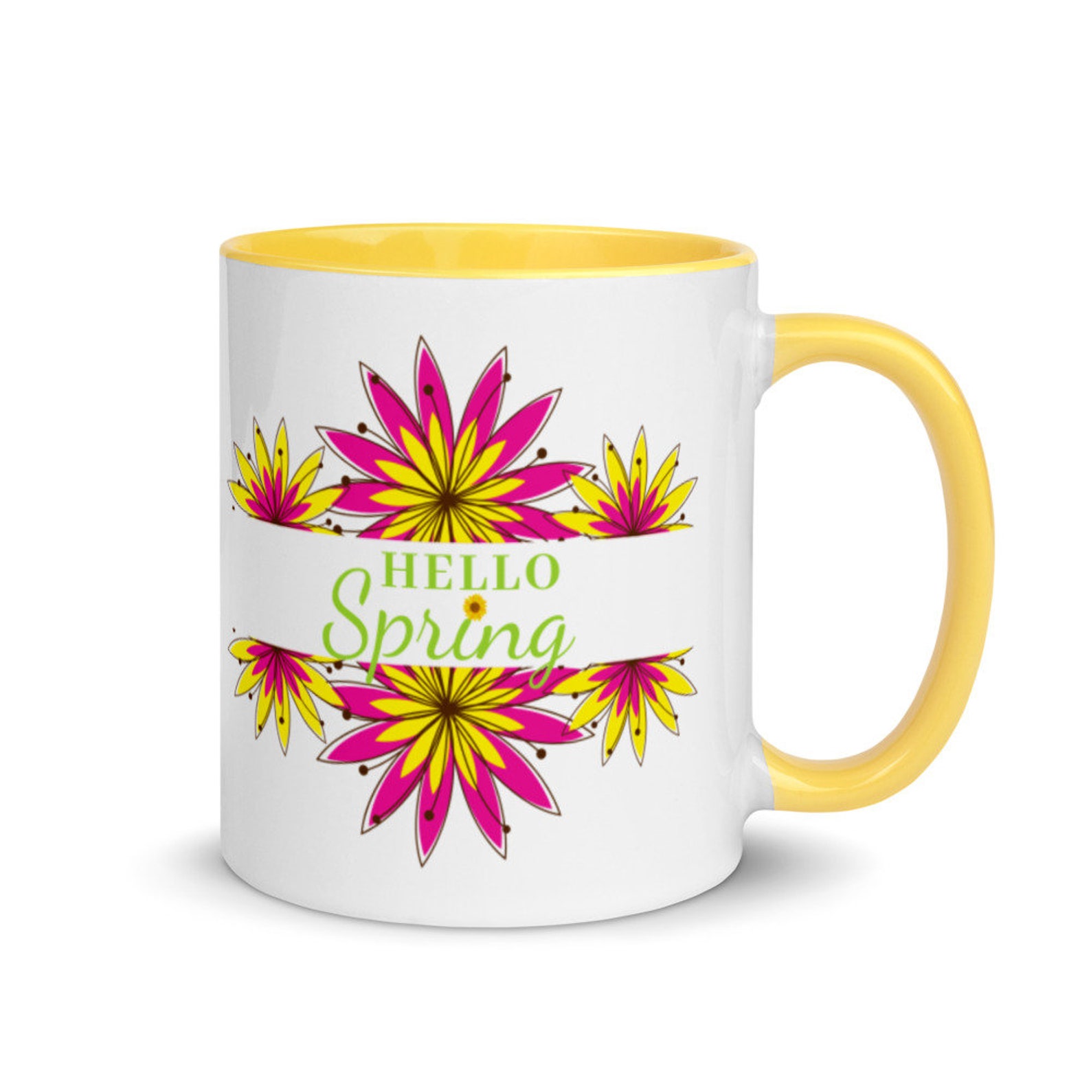 Hello Spring Mug With Color Inside Floral Coffee Mug Cute Spring Mug ...