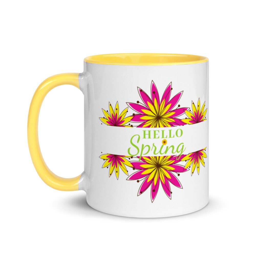 Hello Spring Mug With Color Inside | Floral Coffee Mug | Cute Spring ...