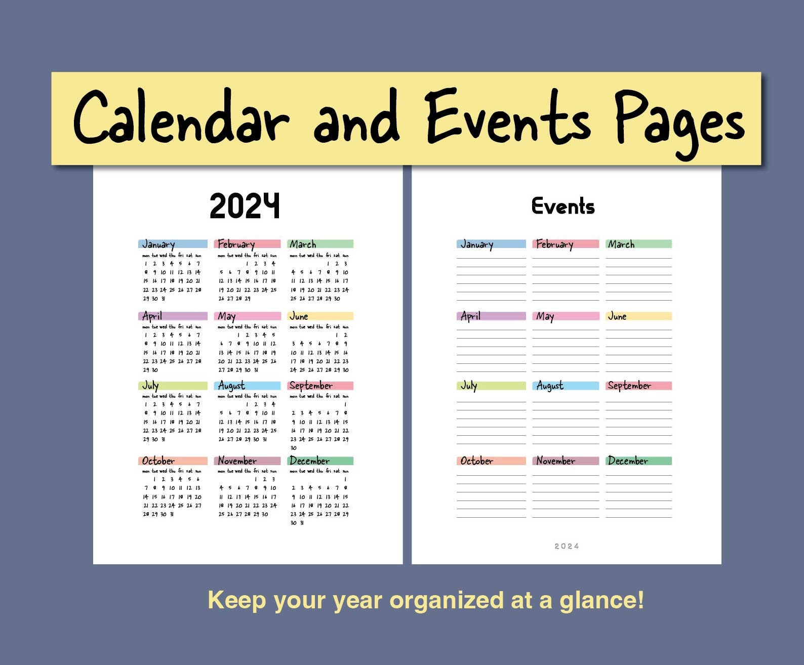 Printable 2024 Calendar and Events Pages - Etsy