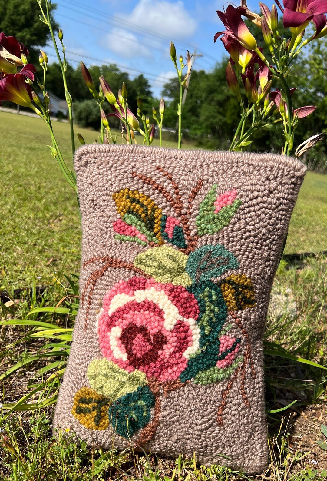 Handmade Boutique Punch Needle Wool Pillow for Your Home Decor "summer ...