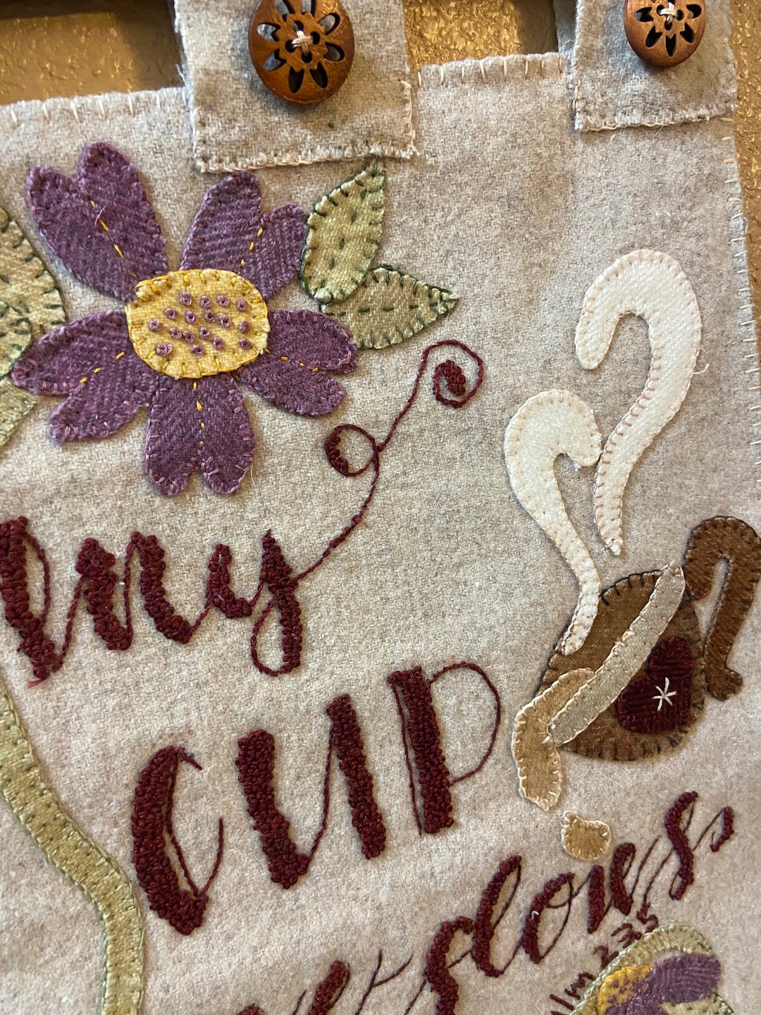 My Cup Overflows Wool Applique Pattern, 10x13 Farmhouse Valentine Mug ...