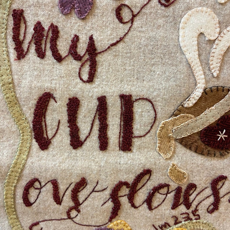 My Cup Overflows Wool Applique Pattern, 10x13 Farmhouse Valentine Mug ...