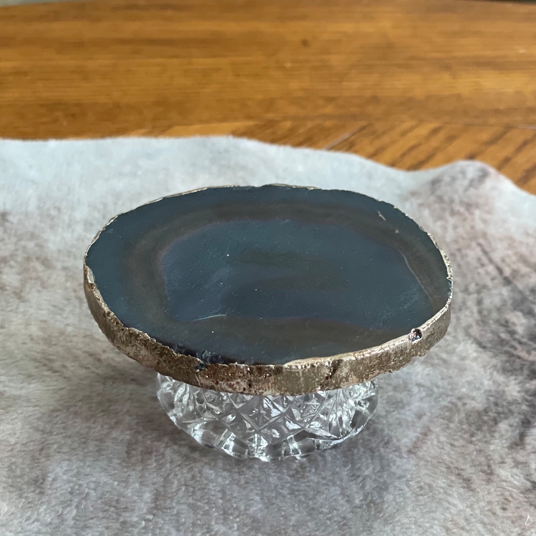 Miniature Dollhouse Vintage Cut Crystal Stone Coffee Table With Navy ...