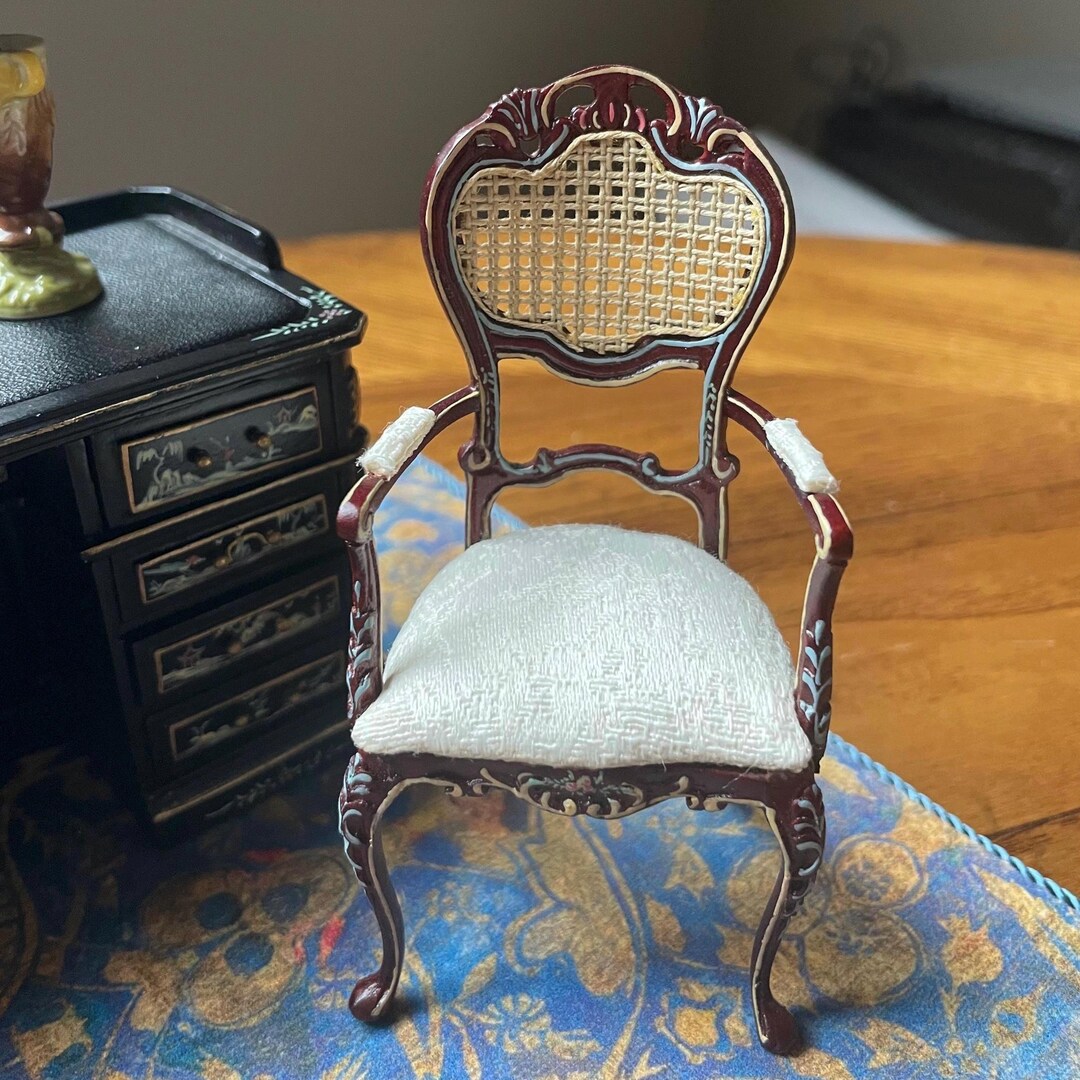 Miniature Dollhouse Vintage Cain Back Chair in Creamy Suede With Hand ...