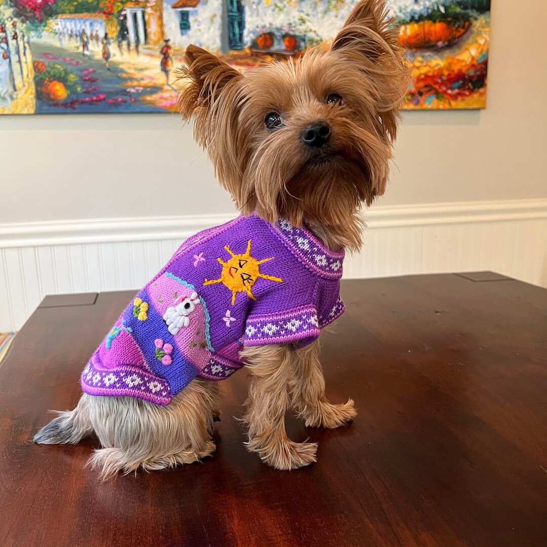 Lavender Zip up Dog Sweater Hand Embroidered Unique, Dog Birthday Gift ...