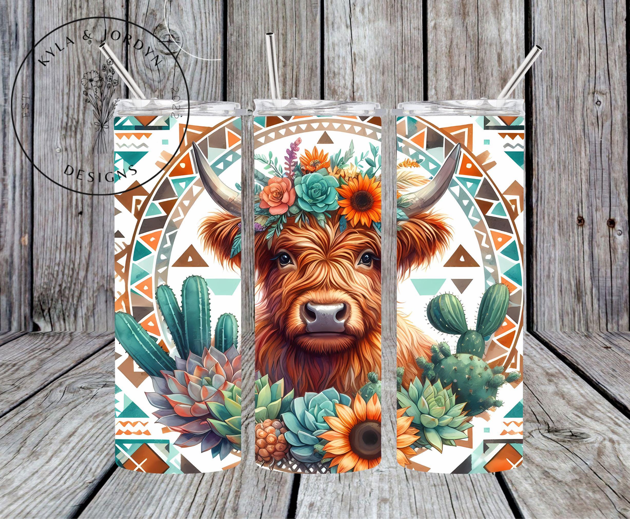 Aztec Highland Cow Tumbler Wrap Digital Download - Etsy