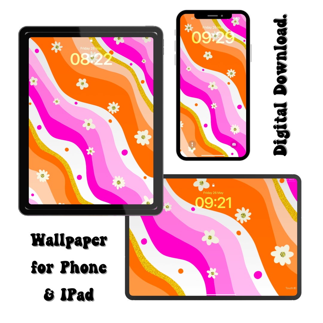 Groovy Orange and Pink Digital Doodle Wallpaper, Colourful, Funky ...