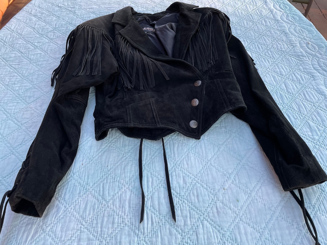 Black Fringed Leather Bolero Jacket - Etsy