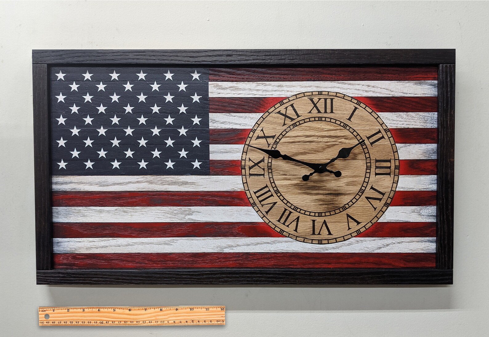 Charred Oak American Flag Clock | Etsy