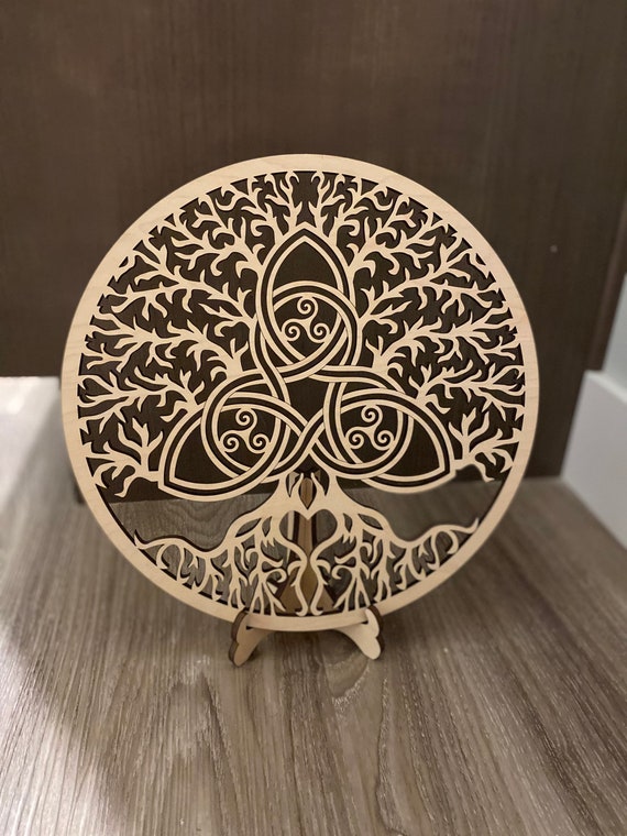 Tree of life with Celtic knot wooden round display | Etsy