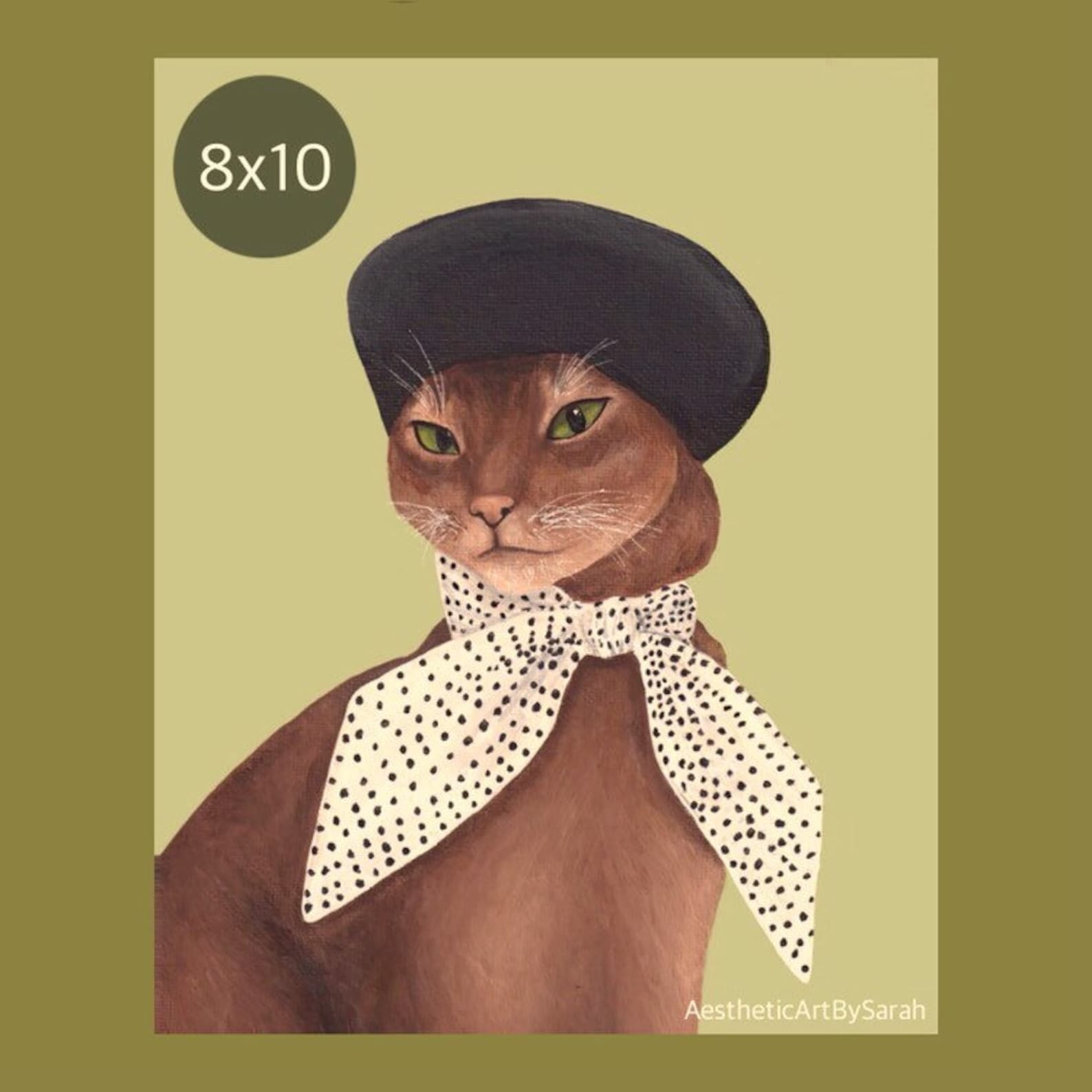 Cat Art Cottagecore Decor Green Cat Gifts Cat Mom Cute Meme Acrylic ...