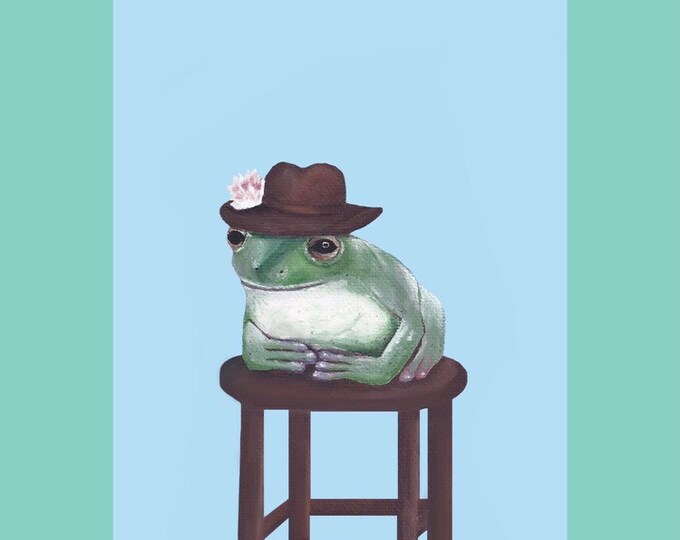 Cowboy Frog Cottagecore Decor Meme Acrylic Painting Print Matte Glossy ...