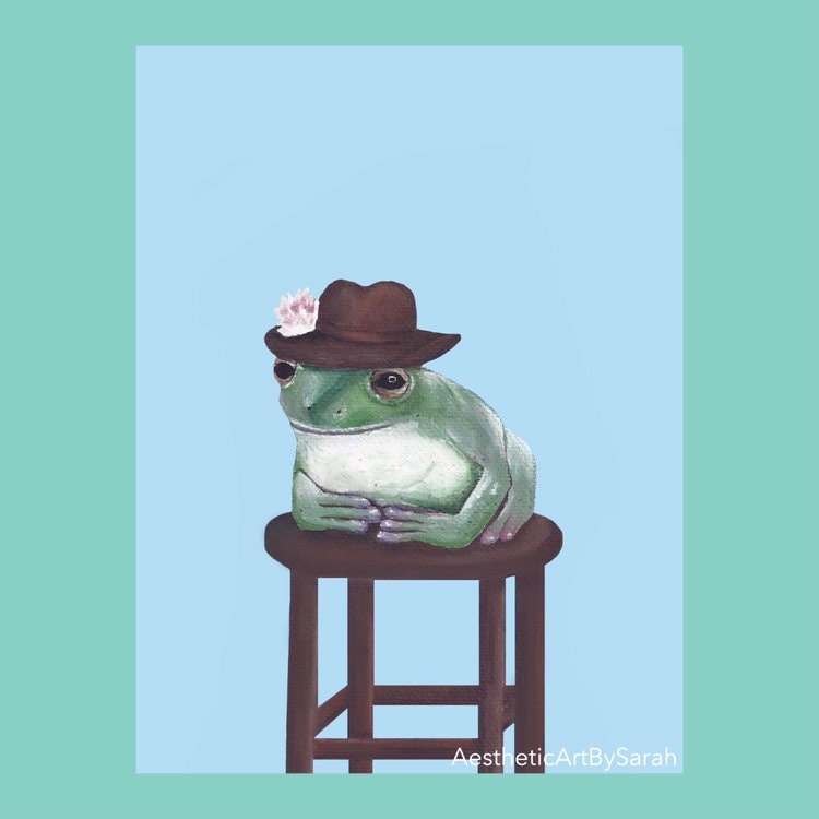 Cowboy Frog Cottagecore Decor Meme Acrylic Painting Print | Etsy