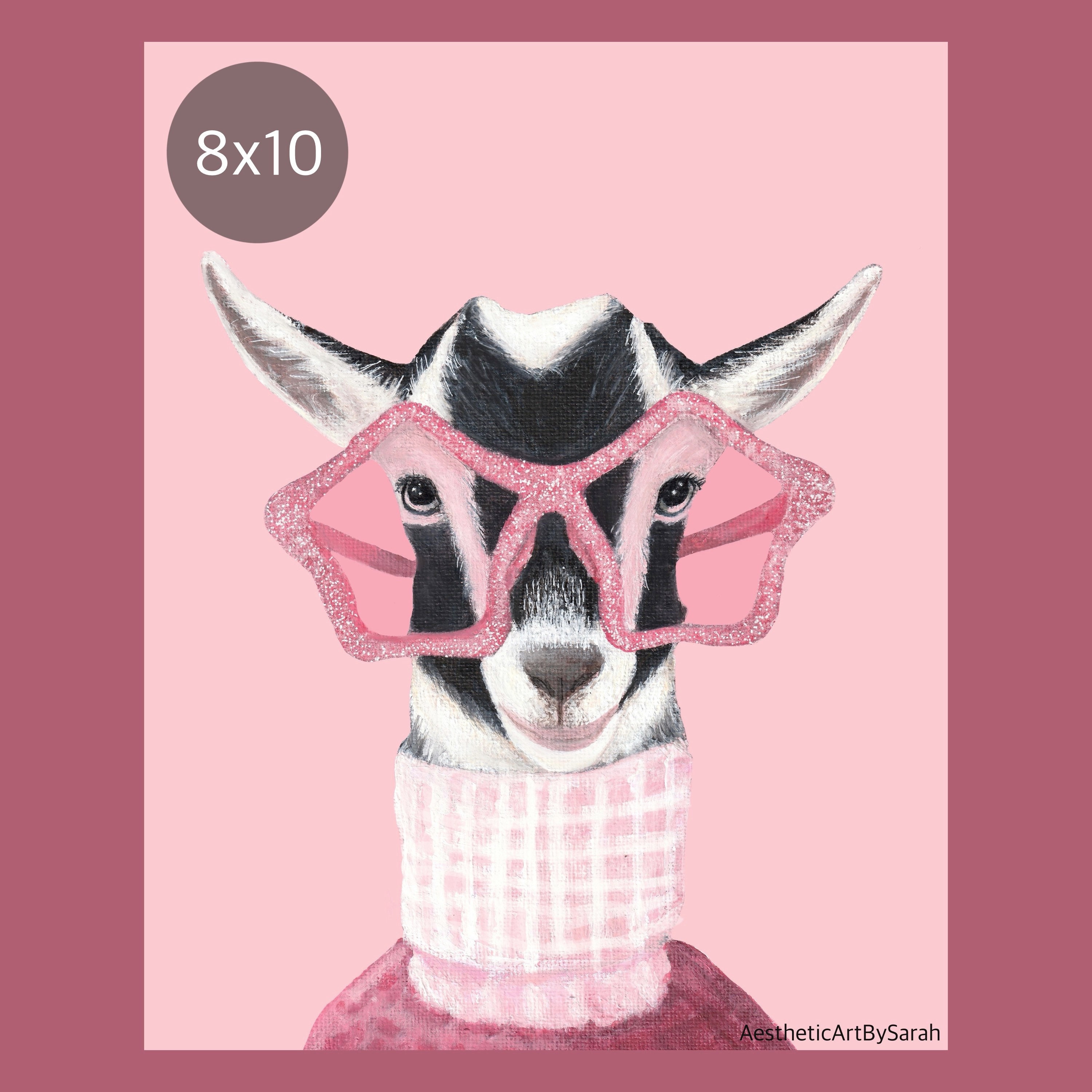Pink Goat Painting Cottagecore Meme Funny Acrylic Matte Glossy Print ...