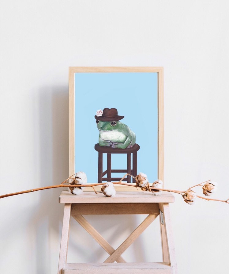 Cowboy Frog Cottagecore Decor Meme Acrylic Painting Print | Etsy