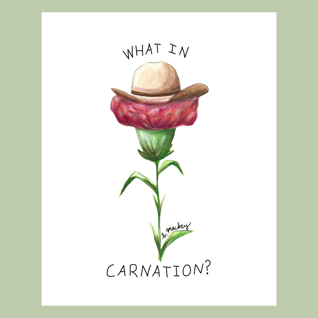 What in Carnation Print Funny Meme Art Cowboy Flower Painting - Etsy