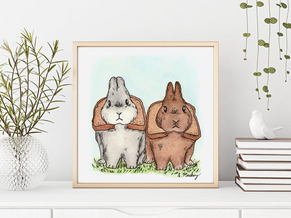 Bunny Cottagecore Decor Square Art Print Matte Glossy Watercolor Meme ...